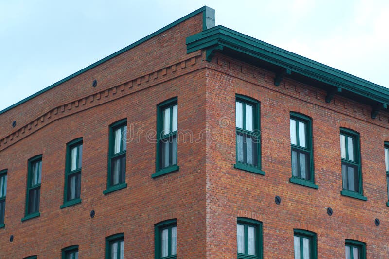 Building Corner Brick and Windows Perspective Office Wall Stock Photo ...