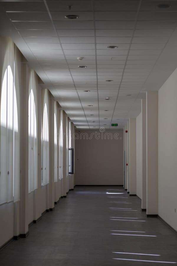 Building Corridor with White Suspended Ceiling Stock Image - Image of ...