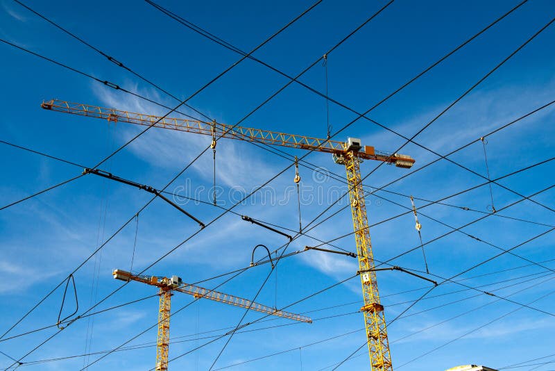 Building Cranes and Tramway Power Lines Stock Image - Image of ...