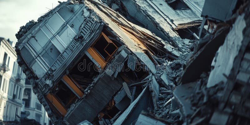 A Building is Crumbling, Partially Fallen Off Its Foundation Stock ...