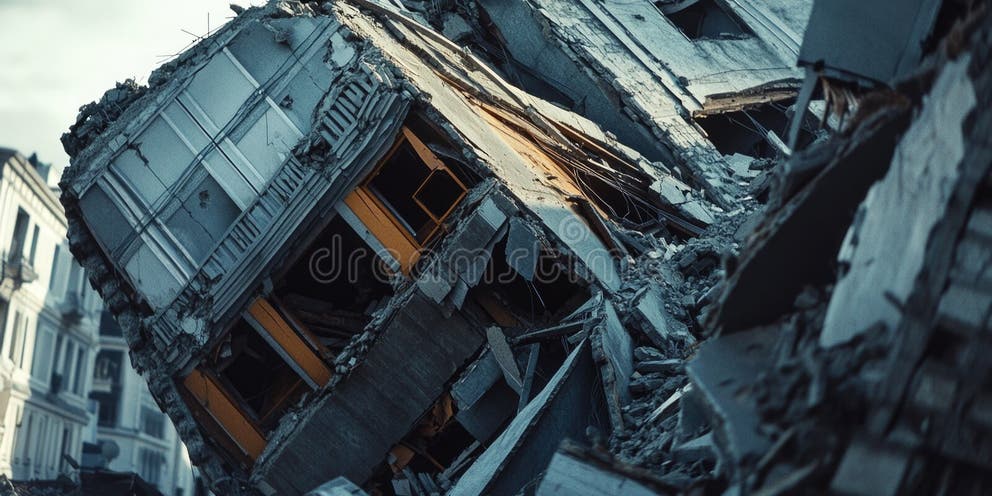 A Building is Crumbling, Partially Fallen Off Its Foundation Stock ...