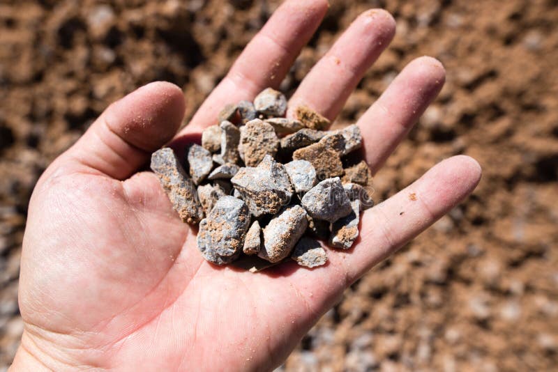 Building Crushed Stone with Sand in Hand Stock Photo - Image of site ...