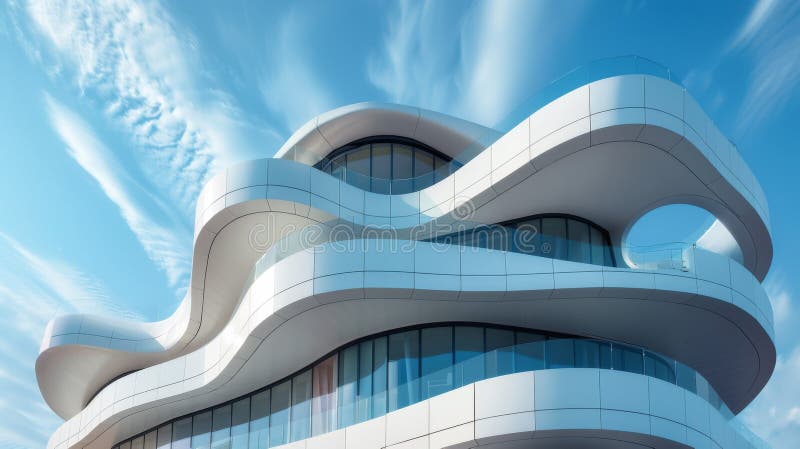 A Building with a Curved Design on the Outside of it, AI Stock ...