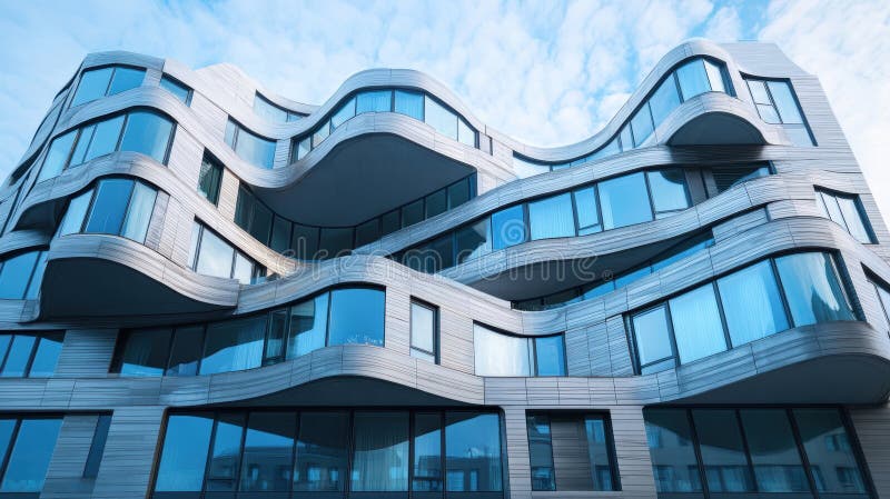 A Building with a Curved Facade and Many Windows Stock Illustration ...