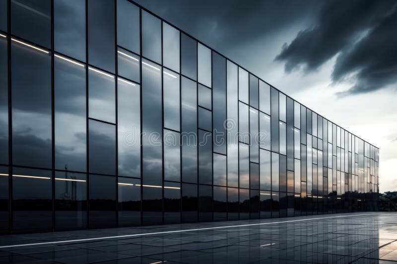 Building with Dark Reflective Windows. Facade, Sky and Clouds Stock ...