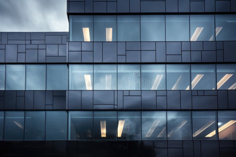 Building with Dark Reflective Windows. Facade, Sky and Clouds Stock ...