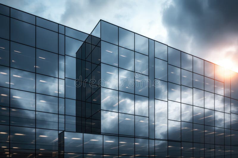Building with Dark Reflective Windows. Facade, Sky and Clouds Stock ...