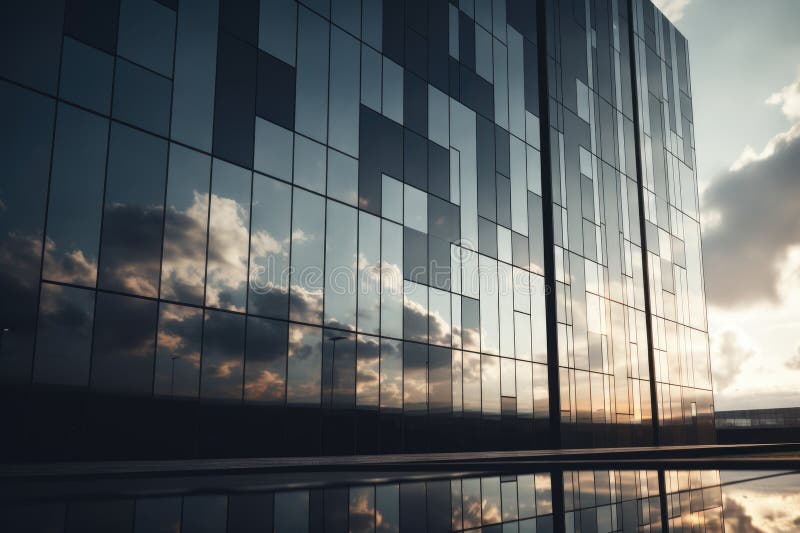 Building with Dark Reflective Windows. Facade, Sky and Clouds Stock ...