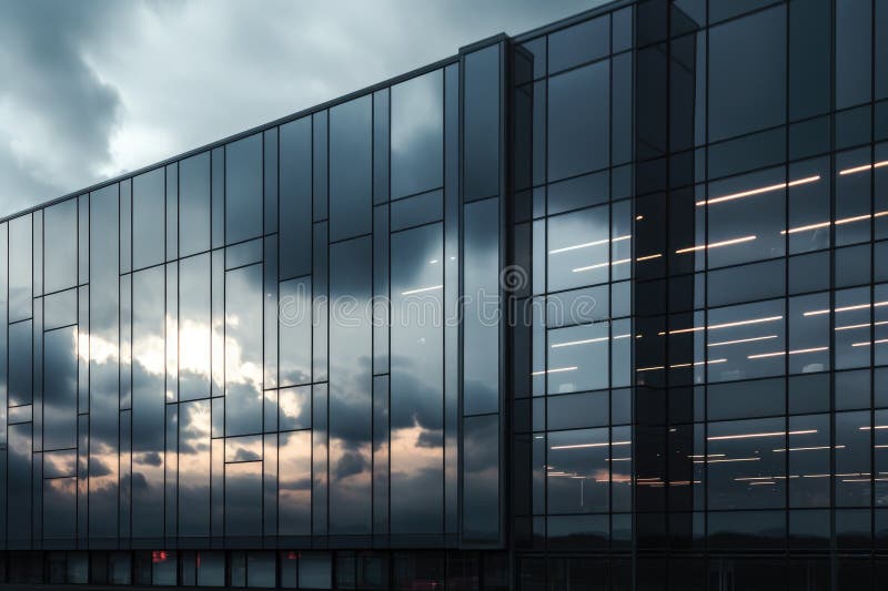 Building with Dark Reflective Windows. Facade, Sky and Clouds Stock ...