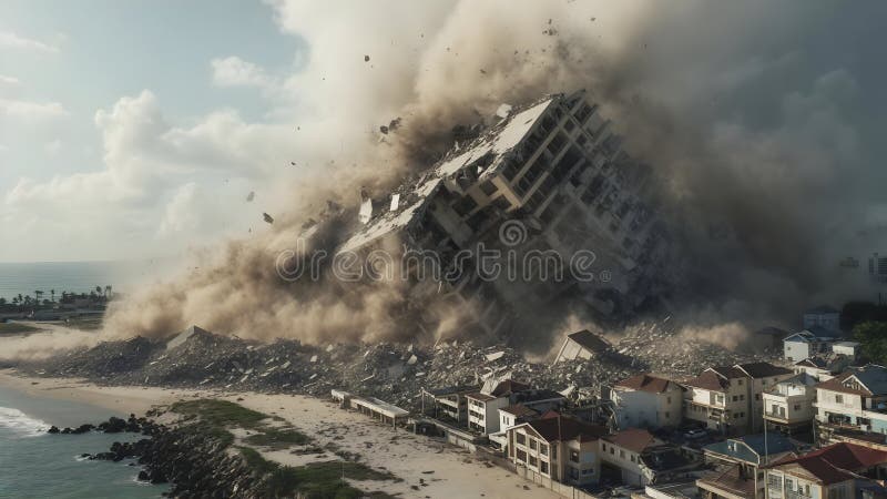 Building Demolition Creates Chaotic Dust Amid Surrounding Structure ...