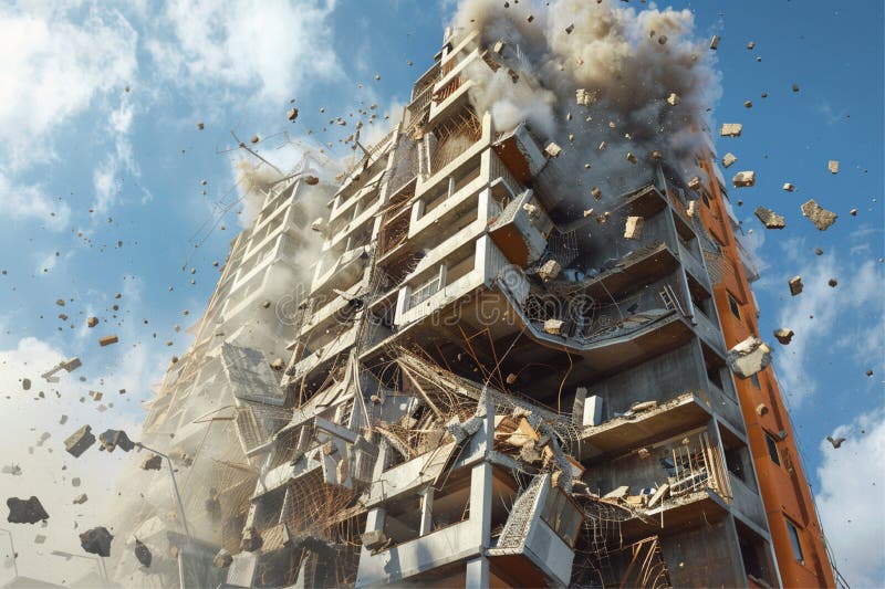 Building Demolition by Implosion Stock Illustration - Illustration of ...
