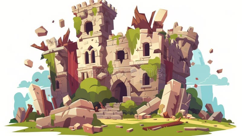 Building Destroyed by a Disaster, Catastrophe or War, Cartoon Modern ...