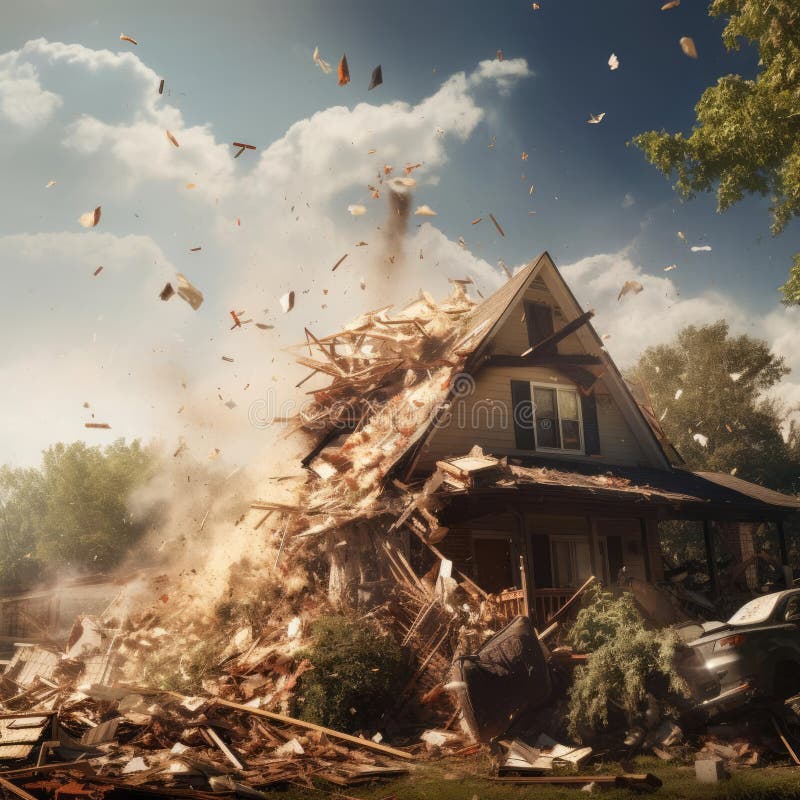 A Building Destroyed by a Tornado Stock Image - Image of fire ...