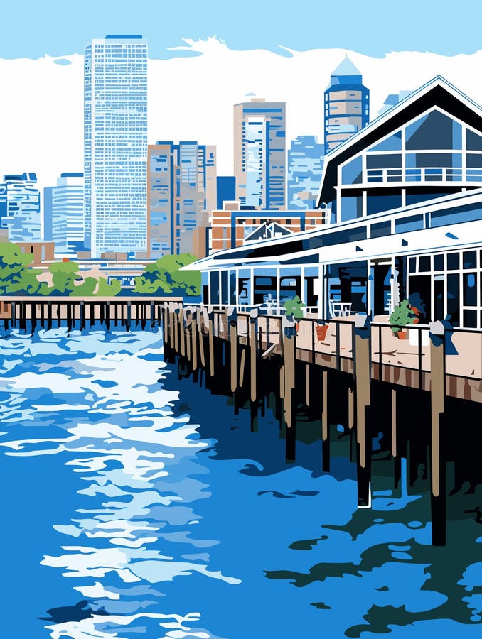 A Building on a Dock with a City in the Background - New York City ...