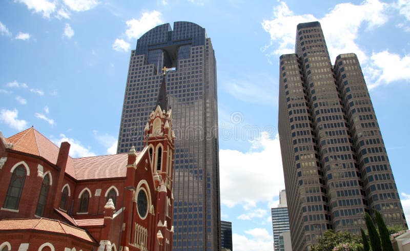 Old Red Church in Downtown of Dallas Stock Image - Image of blue ...