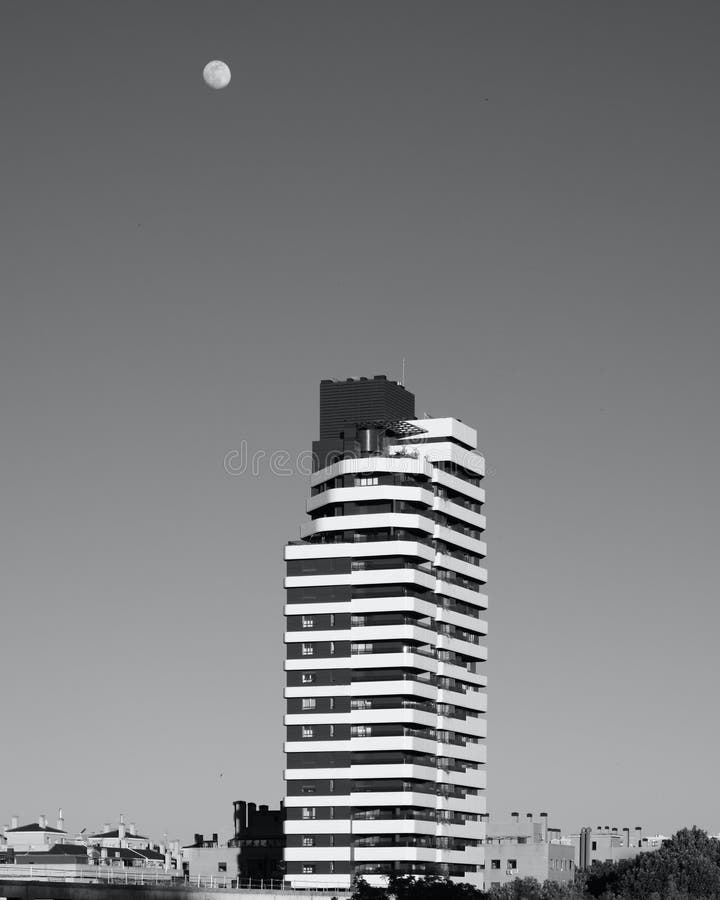 Building in the Downtown and the Full Moon Stock Photo - Image of ...
