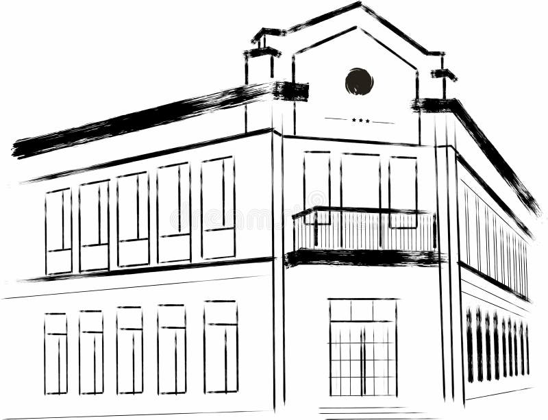 Building Drawn in Pencil, Black and White Drawing Stock Illustration ...