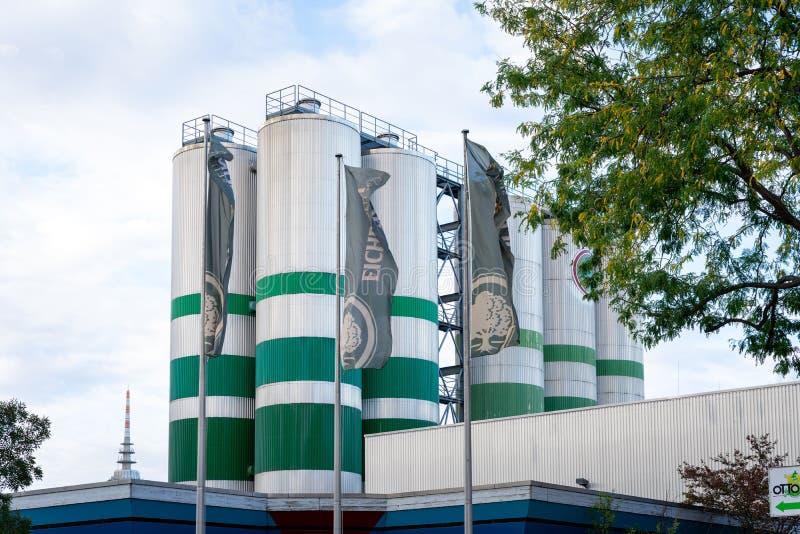 The Building of the Eichbaum Brewery with Silos and Flags Editorial ...