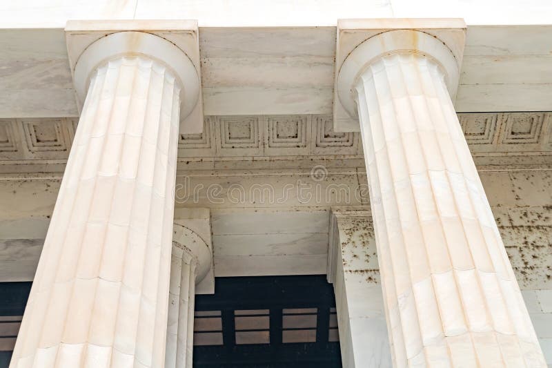 Building with Elegant White Columns. View from Below Stock Photo ...