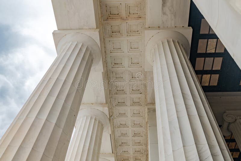 Building with Elegant White Columns. View from Below Stock Image ...