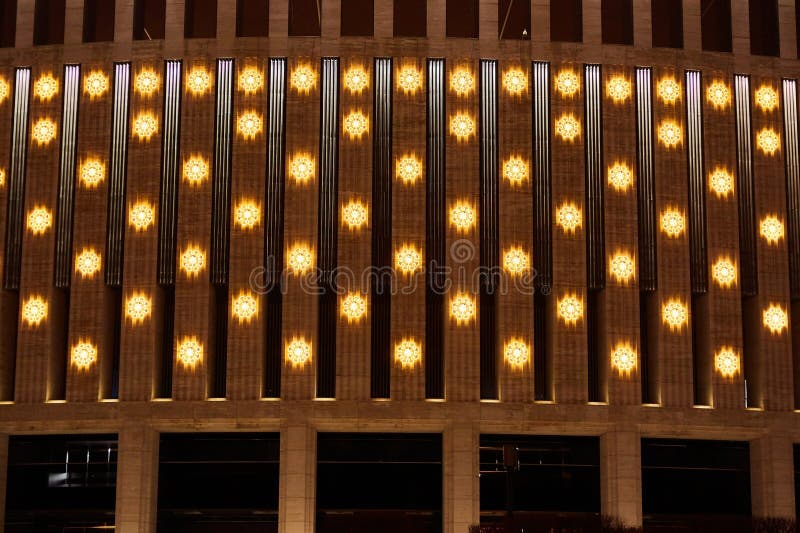 A Building Element at Night with Glowing Elements. Stock Image - Image ...