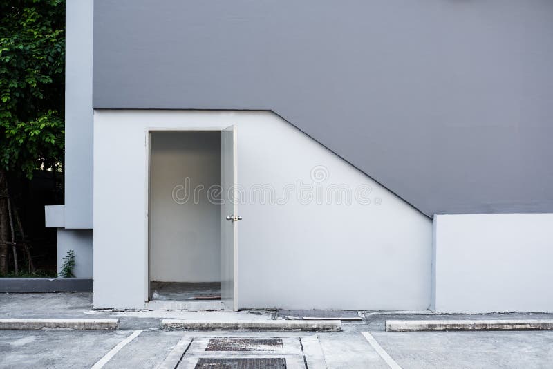 Building Emergency Exit Door with Exit Sign and Fire Extinguisher Stock ...