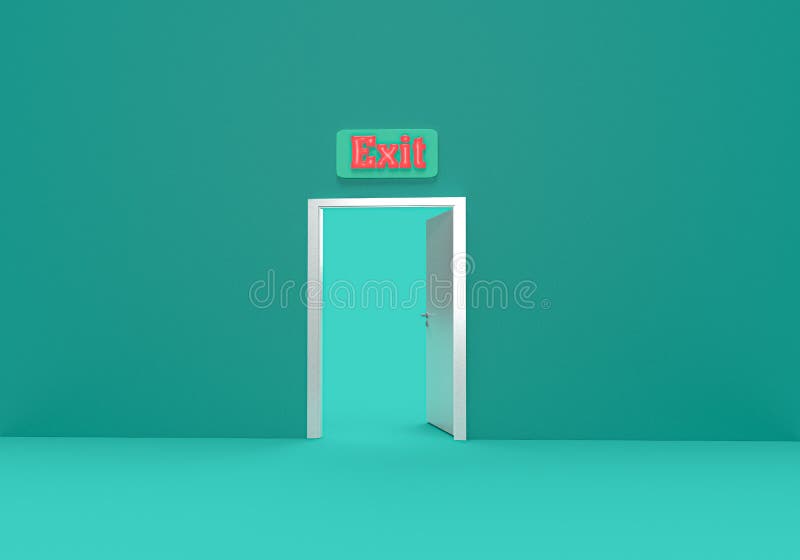 Building Emergency Exit with Exit Sign and White Door. 3d Rendering ...