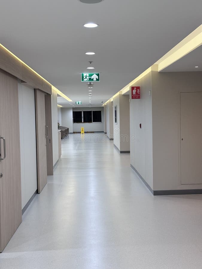 Building Emergency Exit with Exit Sign and Fire Extinguisher Stock ...