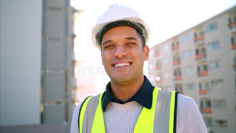 Construction, Smile and Face of Man in City for Building Inspection ...