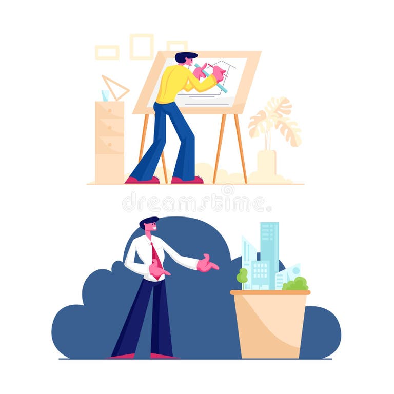 Building and Engineering Construction Concept. Man Architect Engineer ...