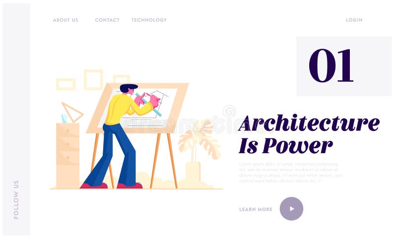 Building Engineering Profession Website Landing Page. Man Architect and ...