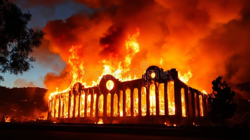 Building Engulfed in Flames a Large Building is Completely Consumed by ...