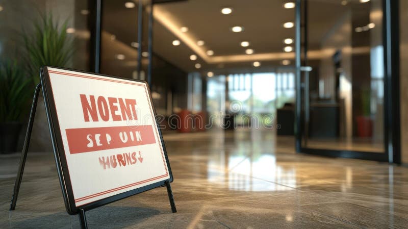 Building Entrance with Sign and Plant Inside, Lobby, Interior Design ...