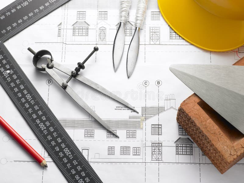 Building Equipment on House Plans Stock Photo - Image of trade ...