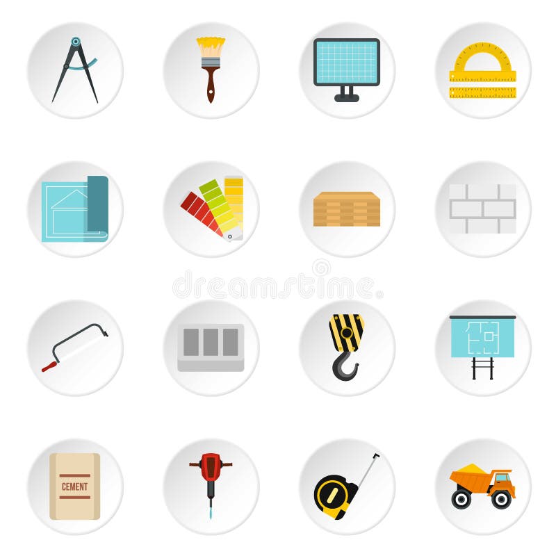 Building Equipment Icons Set, Flat Style Stock Vector - Illustration of ...