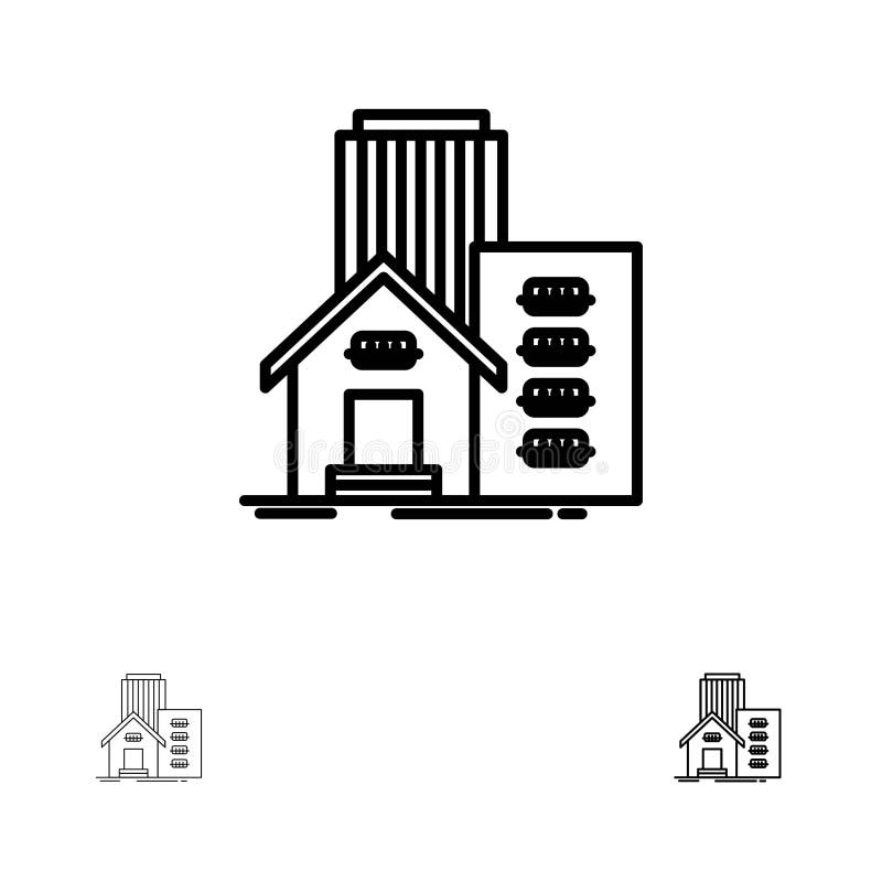 Building, Estate, Real, Apartment, Office Bold and Thin Black Line Icon ...