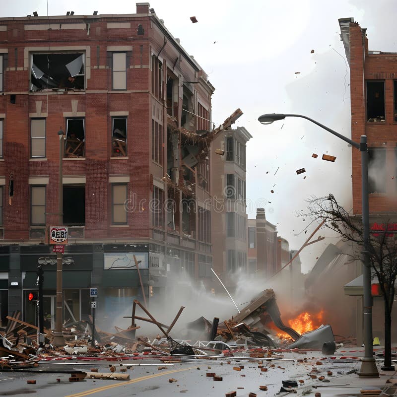 Building Exploding with Smoke and Debris Flying through Air Stock ...