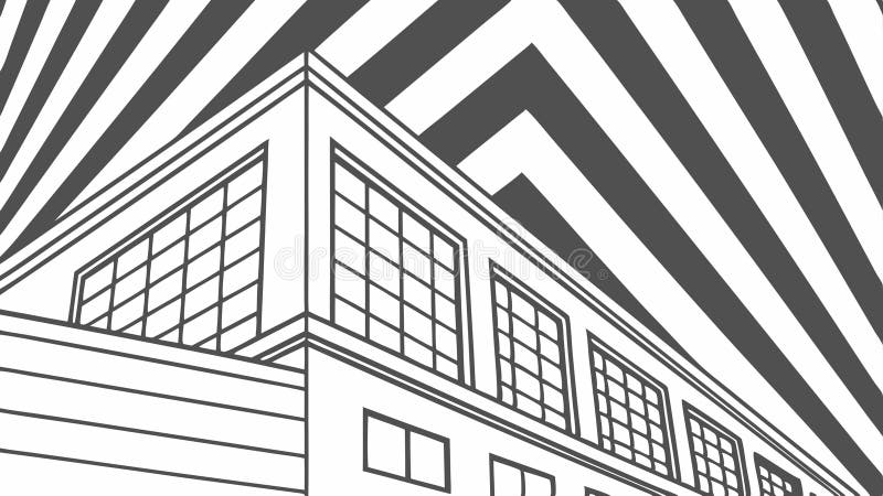 Building Exterior Low Angle Perspective Line Art, Vector Design ...
