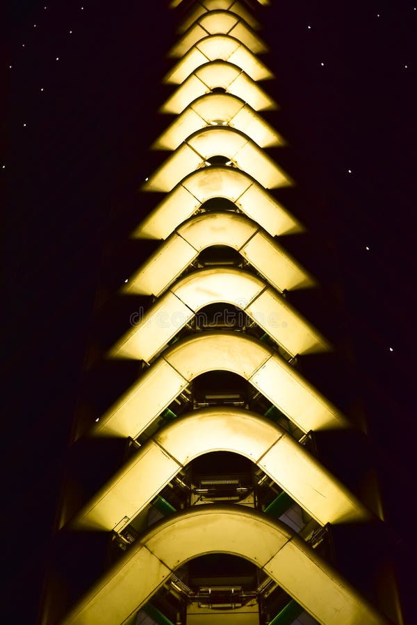 Building Exterior at Night. Glowing Light in the Border of Building ...