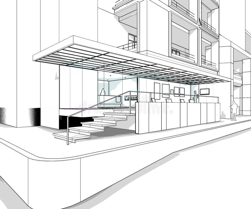 Building Exterior Perspective Stock Illustration - Illustration of ...