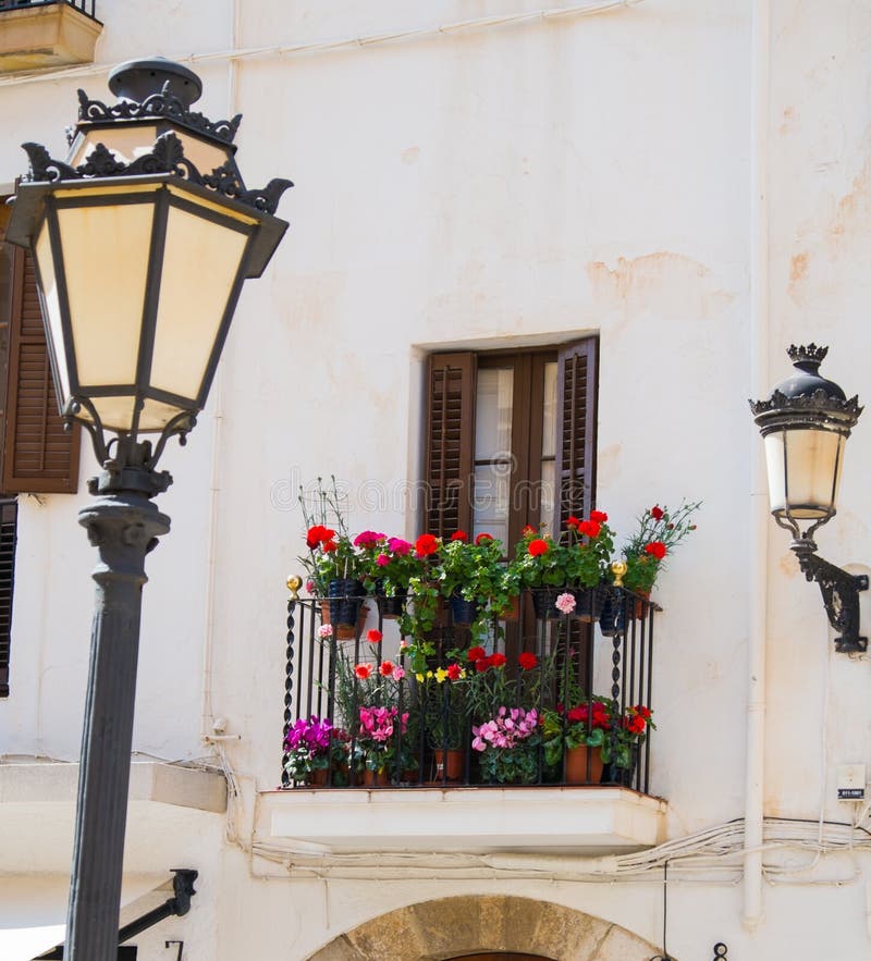 Building facade with pots stock image. Image of ceramics - 33817811