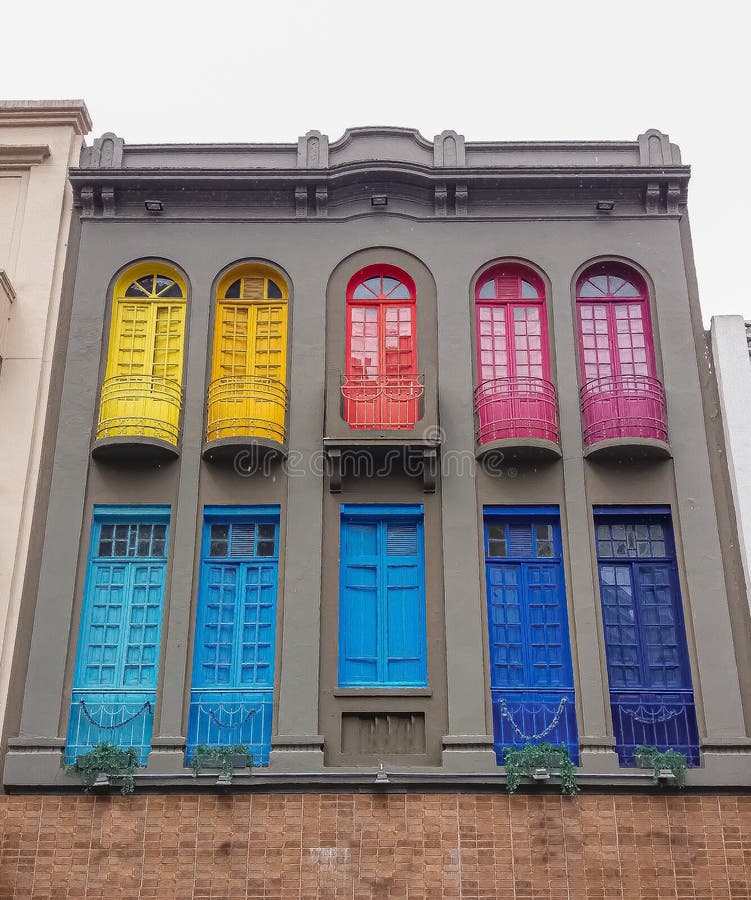Building Facade with Colored Windows. Stock Image - Image of builder ...