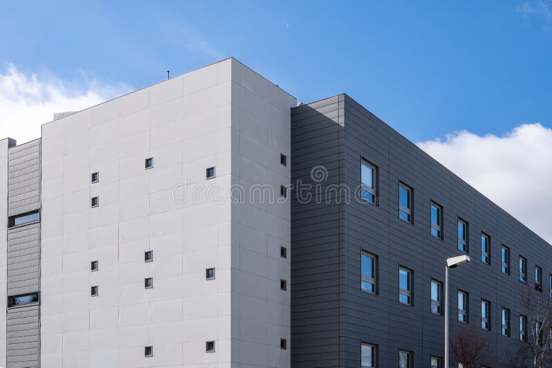 Modern Building with Metallic Cladding Facade Stock Photo - Image of ...