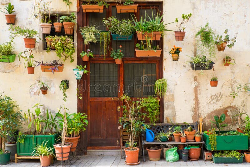 Building facade with pots stock image. Image of ceramics - 33817811