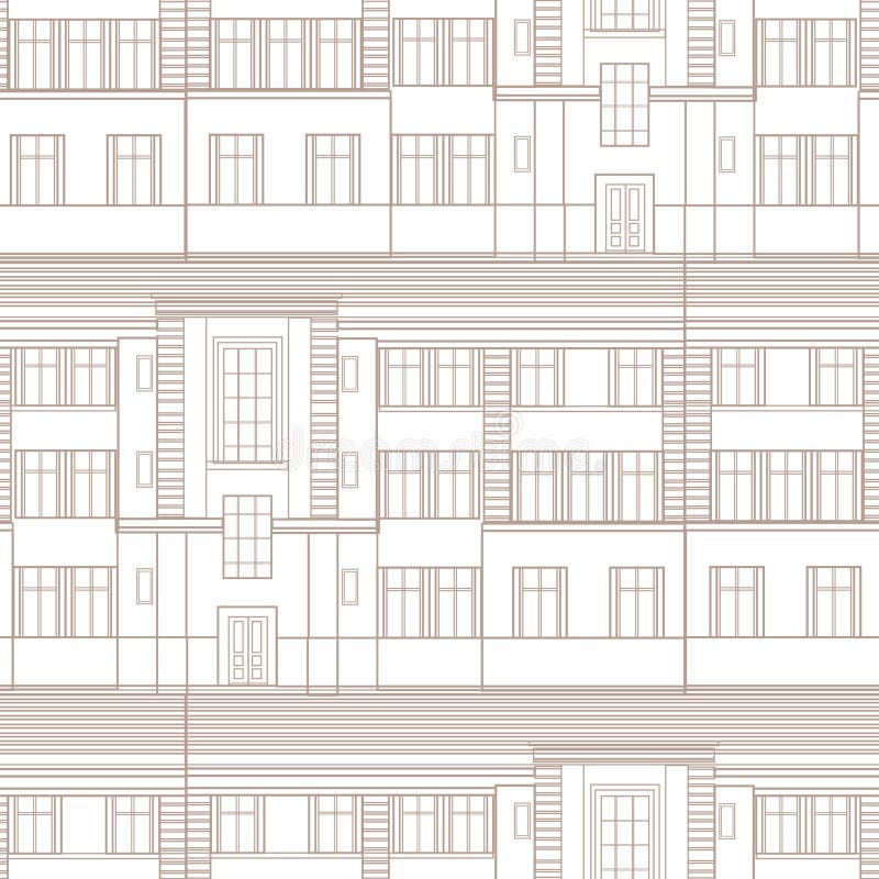 Building Facade Seamless Pattern. City Architectural Retro Blueprint ...