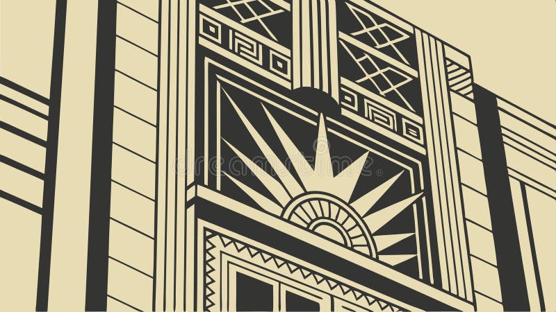 Building Facade with Sunburst Design, Architectural Vector Design ...