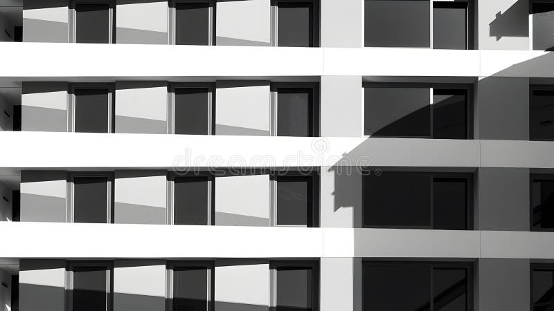 Building Facade with Windows and Shadow in Black and White Stock ...