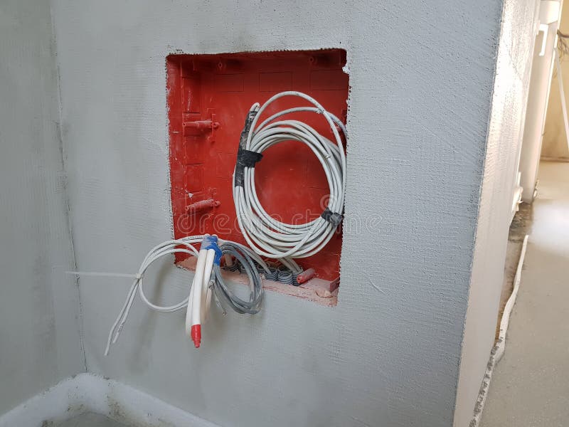 New Home Construction Showing Drywall with Electrical Boxes Stock Photo ...