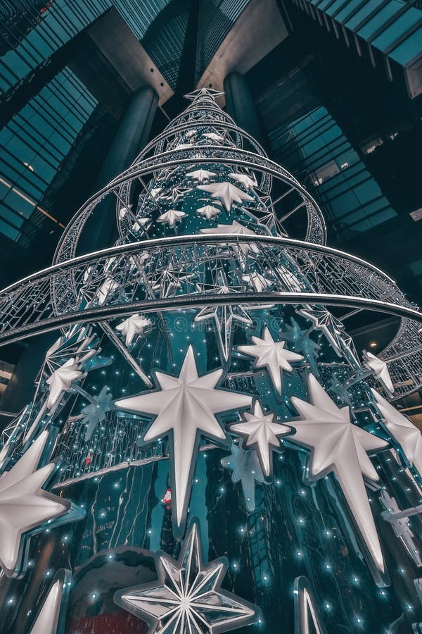 Building with Festive Christmas Decoration in Downtown Metropolis. Dec ...