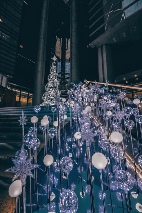 Building with Festive Christmas Decoration in Downtown Metropolis. Dec ...